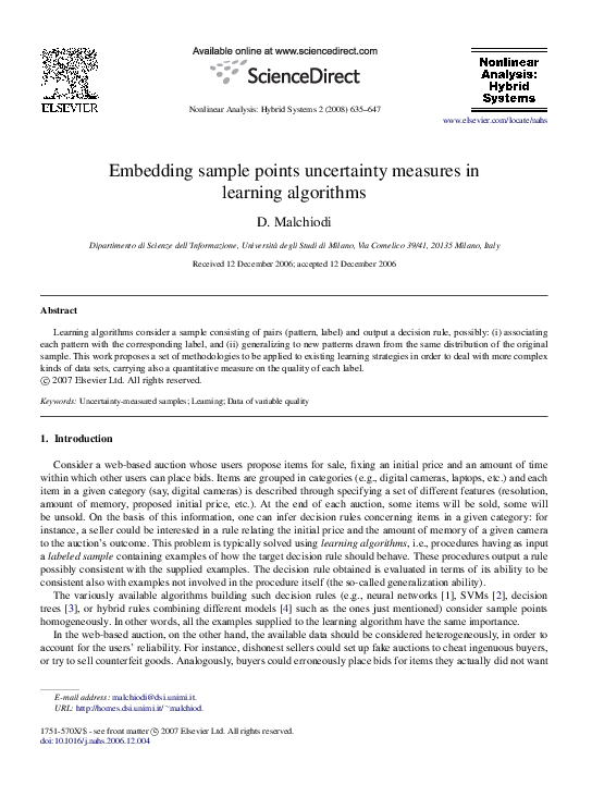 (PDF) Embedding sample points uncertainty measures in learning algorithms