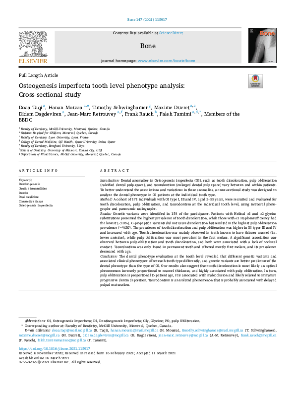 (PDF) Osteogenesis imperfecta tooth level phenotype analysis: Cross ...