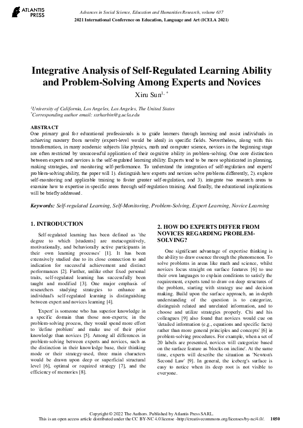 (PDF) Integrative Analysis of Self-Regulated Learning Ability and Problem-Solving Among Experts ...