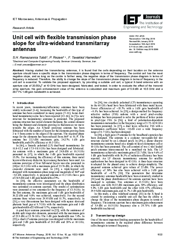 (PDF) Unit cell with flexible transmission phase slope for ultra-wideband transmitarray antennas ...