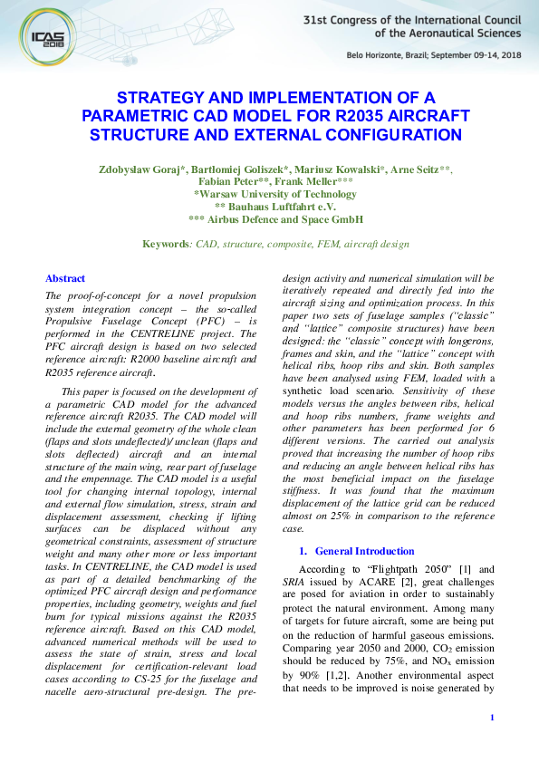 (PDF) Strategy and Implementation of a Parametric Cad Model for R2035 Aircraft Structure and ...