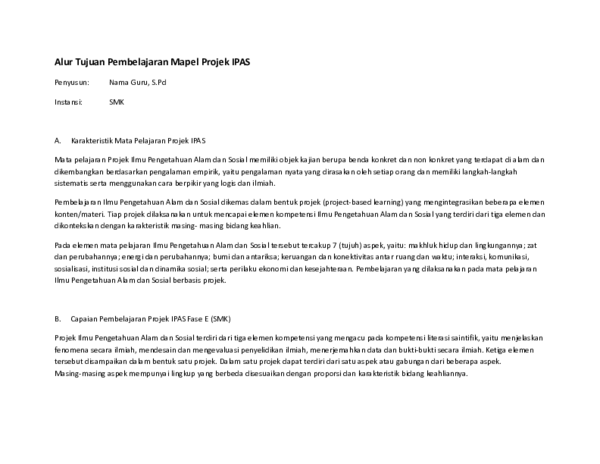 (PDF) Alur Tujuan Pembelajaran Mapel Projek IPAS