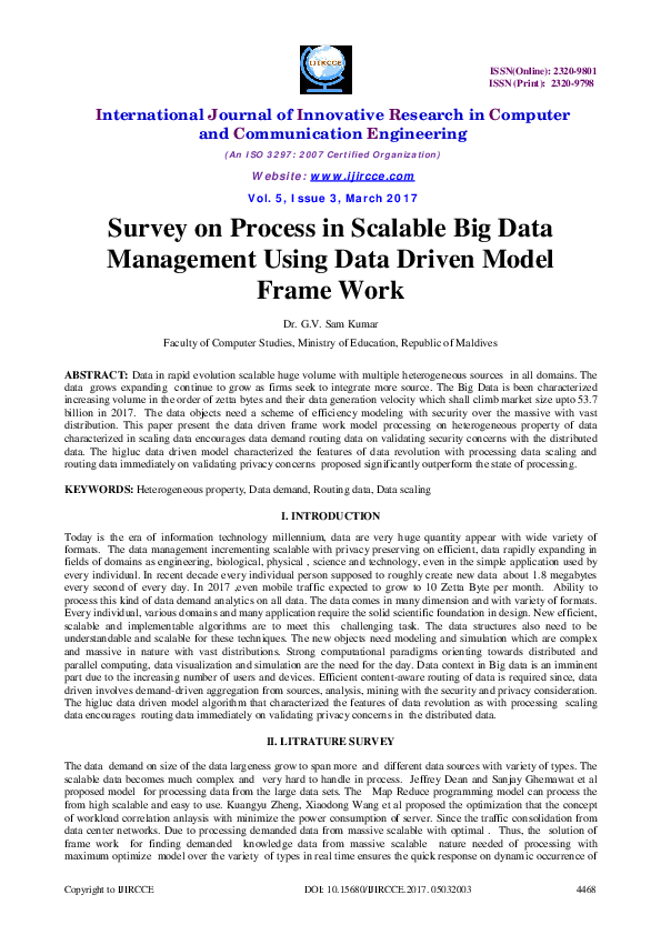 (PDF) Survey on Process in Scalable Big Data Management Using Data Driven ModelFrame Work