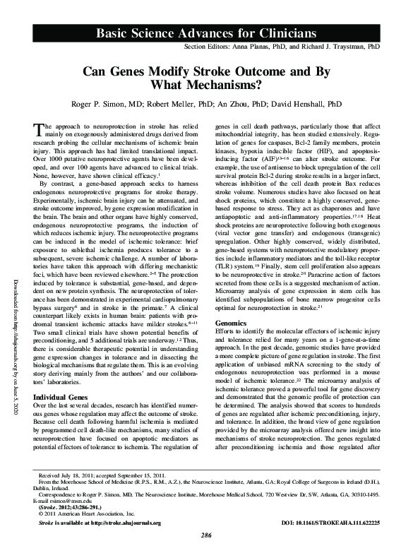 (PDF) Can Genes Modify Stroke Outcome and By What Mechanisms?