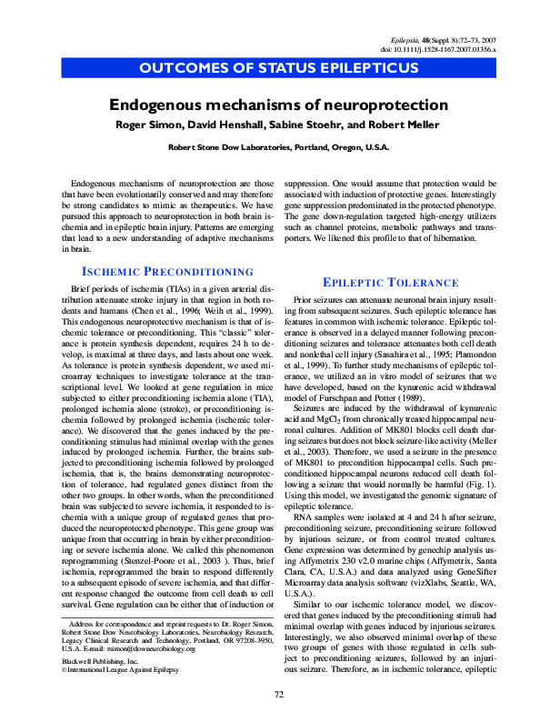 (PDF) Endogenous mechanisms of neuroprotection
