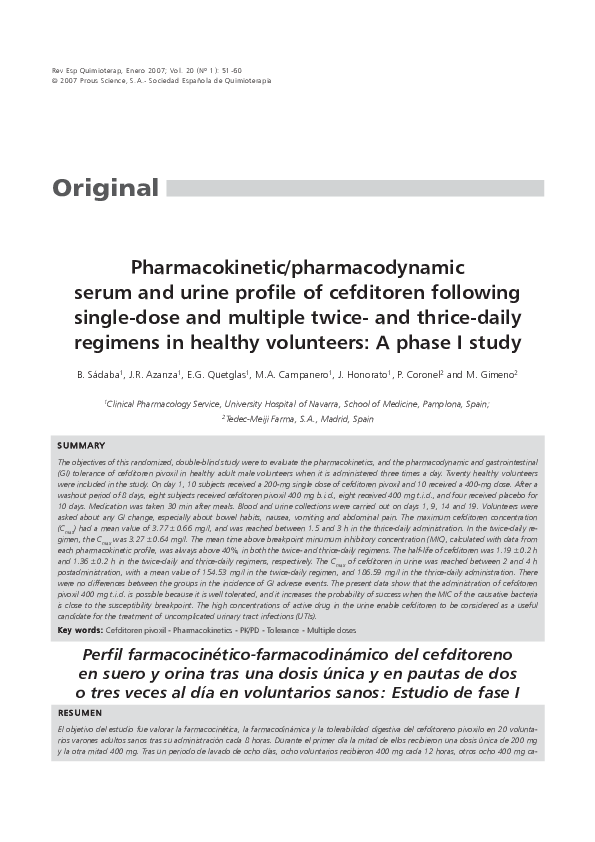 (PDF) Pharmacokinetic/pharmacodynamic serum and urine profile of ...