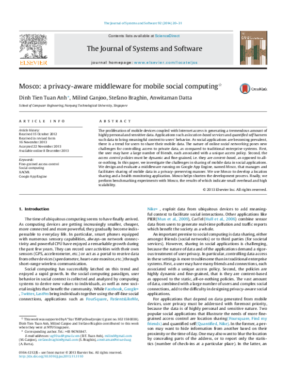 (PDF) Mosco: a privacy-aware middleware for mobile social computing | Đinh Thị Minh Anh ...