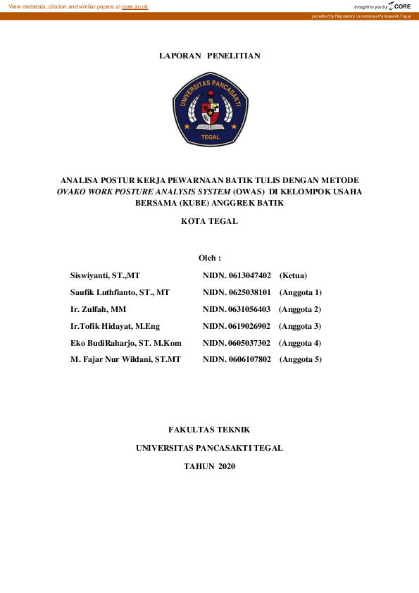 (PDF) Analisa Postur Kerja Pewarnaan Batik Tulis Dengan Metode Ovako ...