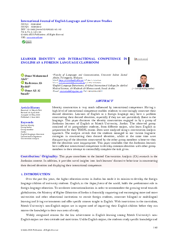 (PDF) Learner Identity and Interactional Competence in English as a Foreign Language Classroom