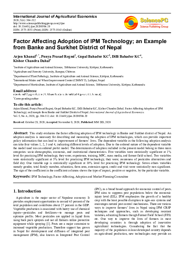 (PDF) Factor Affecting Adoption of IPM Technology; an Example from Banke and Surkhet District of ...