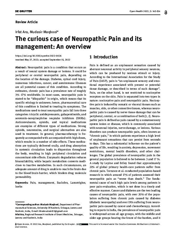 (PDF) The curious case of Neuropathic Pain and its management: An overview