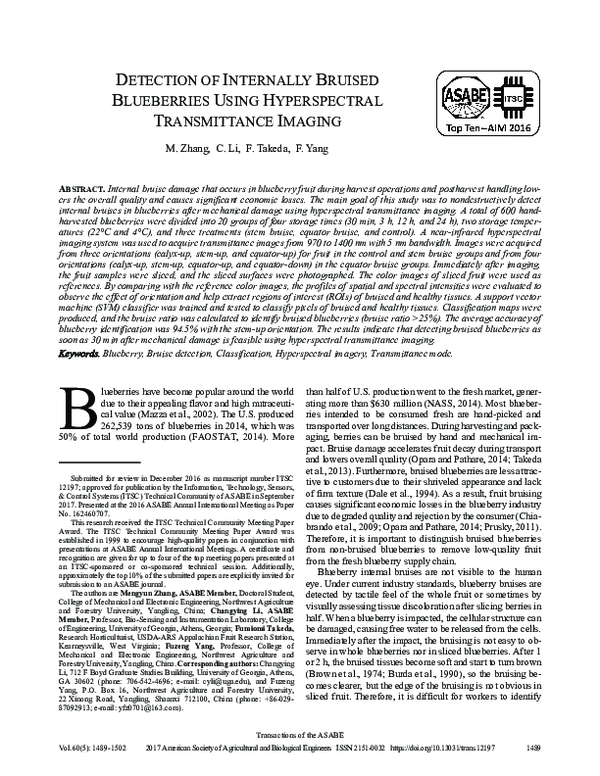 (PDF) Detection of Internally Bruised Blueberries Using Hyperspectral Transmittance Imaging