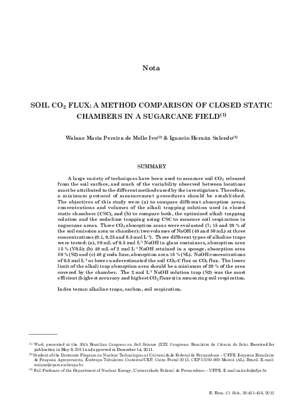 (PDF) Soil CO2 flux: a method comparison of closed static chambers in a ...
