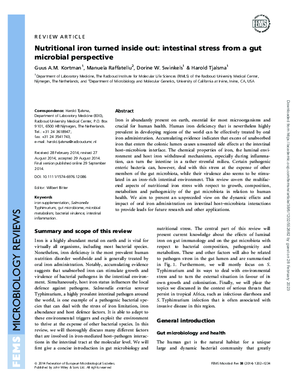 (PDF) Nutritional iron turned inside out: intestinal stress from a gut ...
