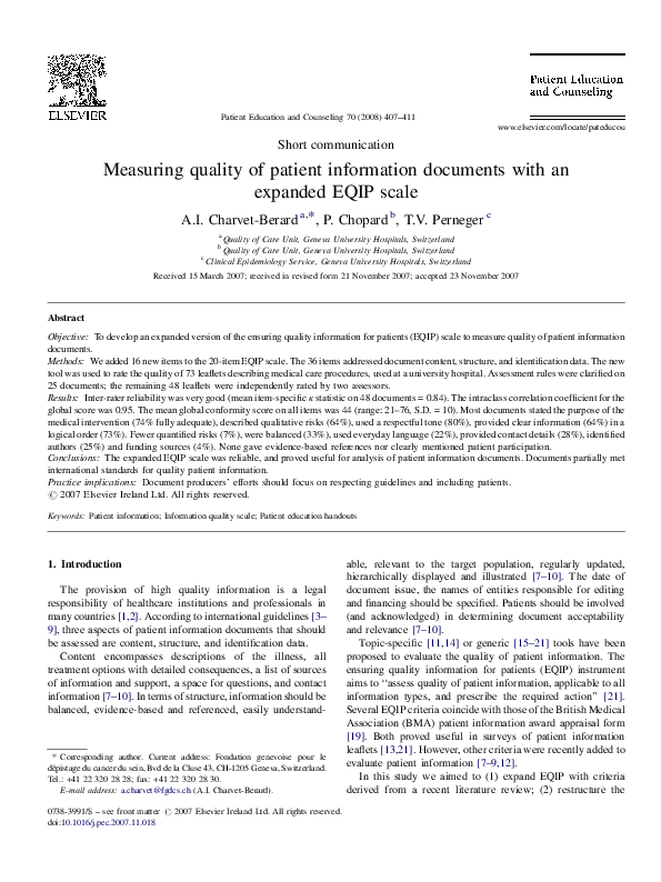 (PDF) Measuring quality of patient information documents with an ...