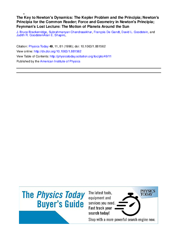 (PDF) The Key to Newton's Dynamics: The Kepler Problem and the ...