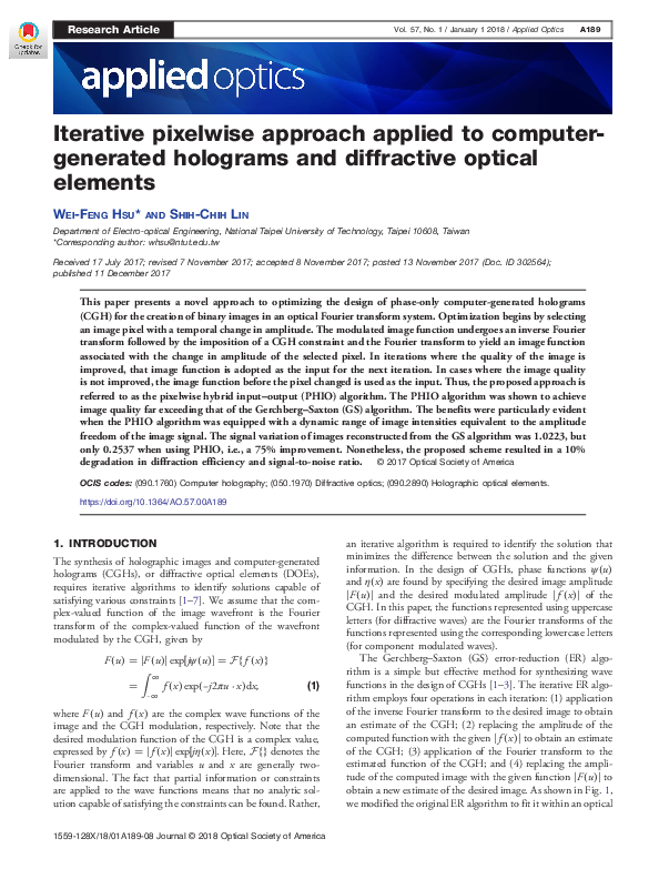 (PDF) Iterative pixelwise approach applied to computer-generated holograms and diffractive ...