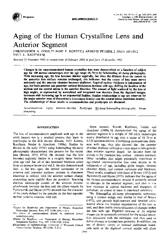 (PDF) Aging of the human crystalline lens and anterior segment