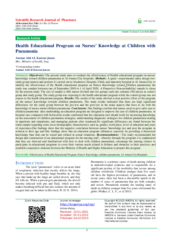 (PDF) Health Educational Program on Nurses' Knowledge at Children with ...