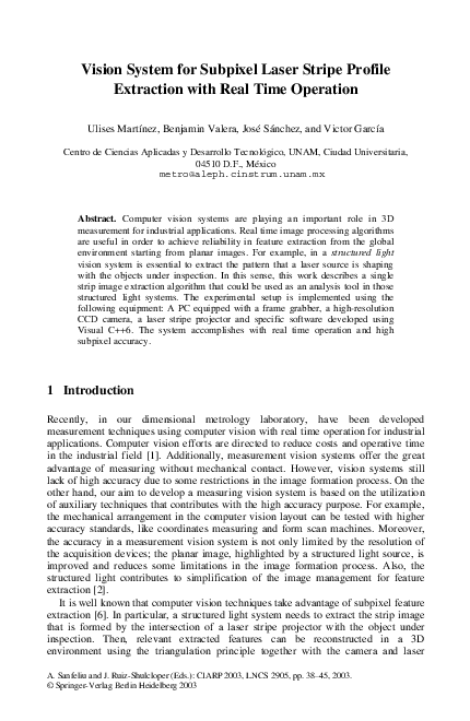 (PDF) Vision System for Subpixel Laser Stripe Profile Extraction with Real Time Operation