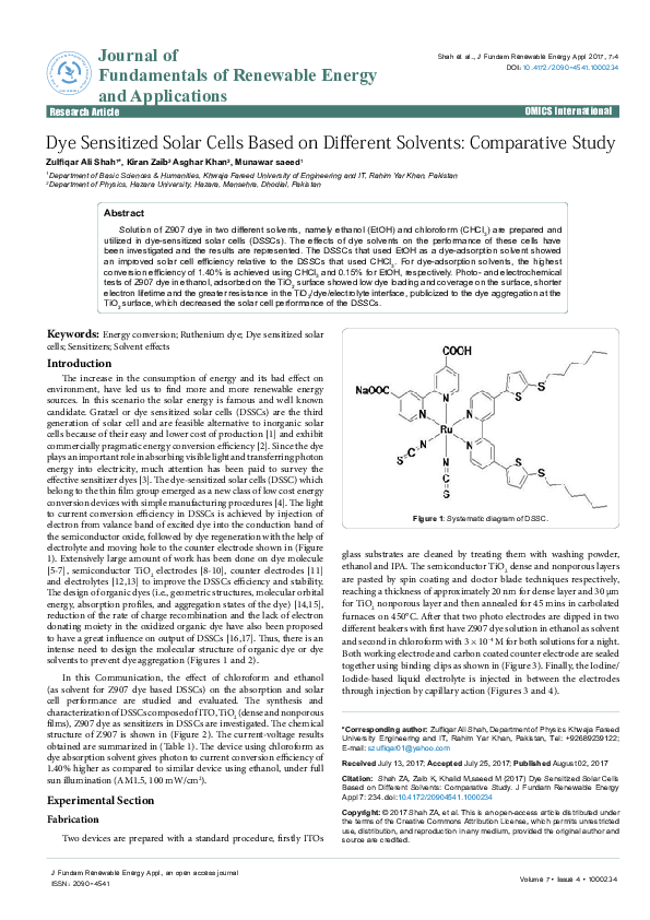 (PDF) Dye Sensitized Solar Cells Based on Different Solvents: Comparative Study