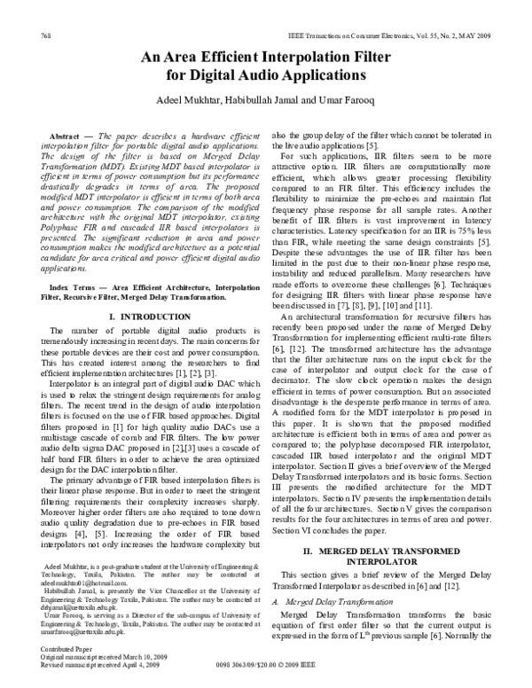 (PDF) An area efficient interpolation filter for digital audio applications