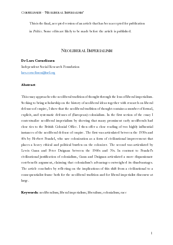 (PDF) Neoliberal Imperialism