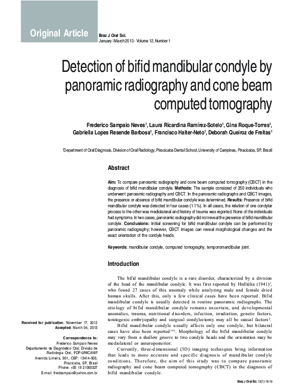 (PDF) Detection of bifid mandibular condyle by panoramic radiography ...