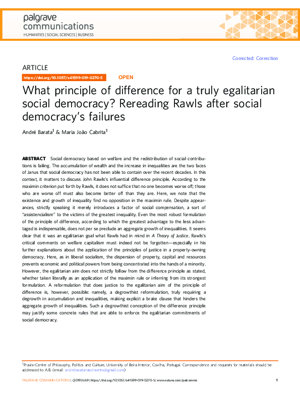 (PDF) What principle of difference for a truly egalitarian social ...