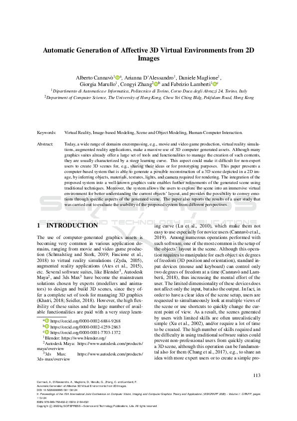 (PDF) Automatic Generation of Affective 3D Virtual Environments from 2D Images