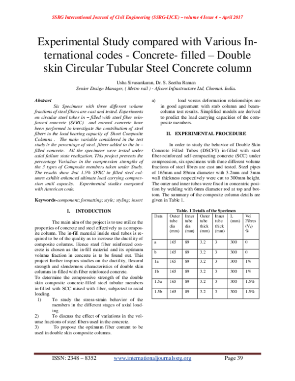 (PDF) Experimental Study compared with Various International codes-Concrete- filled – Double ...