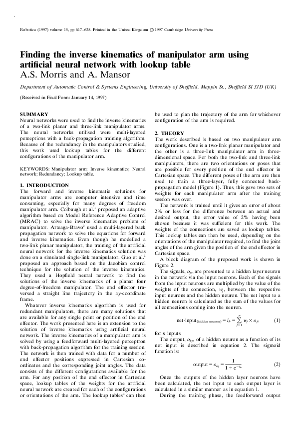 Pdf Finding The Inverse Kinematics Of Manipulator Arm Using Artificial Neural Network With