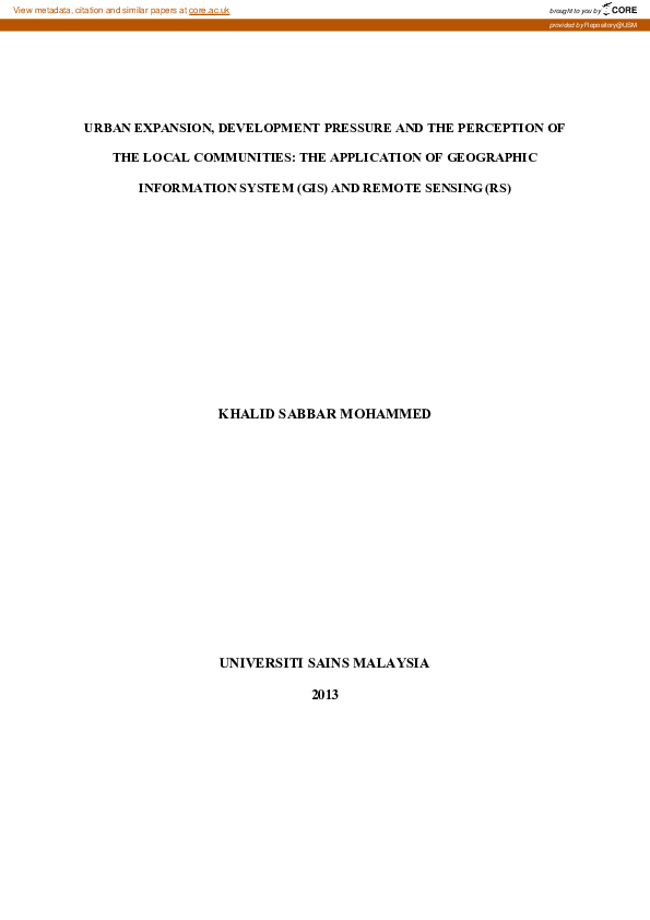 (PDF) Urban Expansion, Development Pressure And The Perception Of The ...