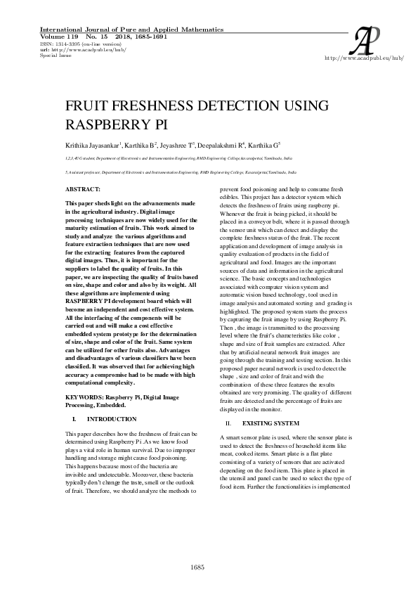 (PDF) Fruit Freshness Detection Using Raspberry PI