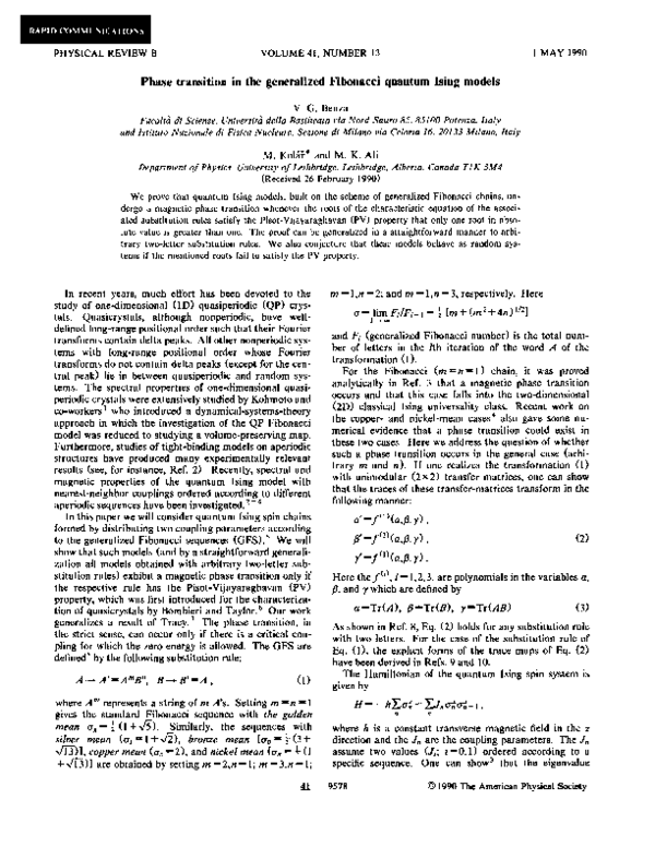 (PDF) Phase transition in the generalized Fibonacci quantum Ising models