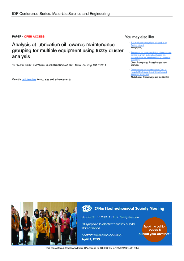 (PDF) Analysis of lubrication oil towards maintenance grouping for multiple equipment using ...