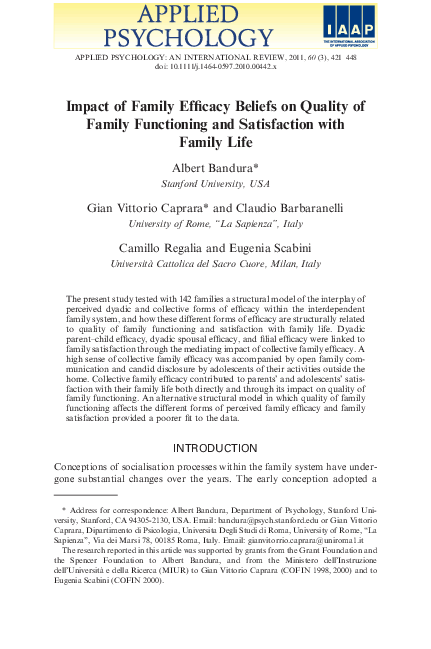 (PDF) Impact of Family Efficacy Beliefs on Quality of Family ...
