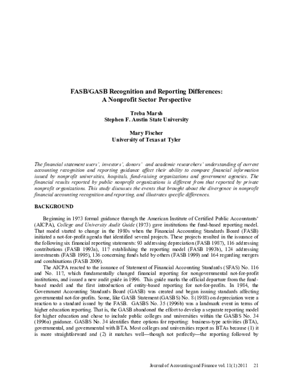 (PDF) FASB/GASB Recognition and Reporting Differences: A Nonprofit ...