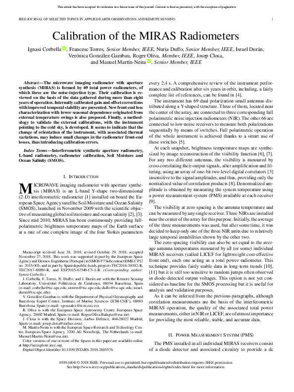(PDF) Calibration of the MIRAS Radiometers