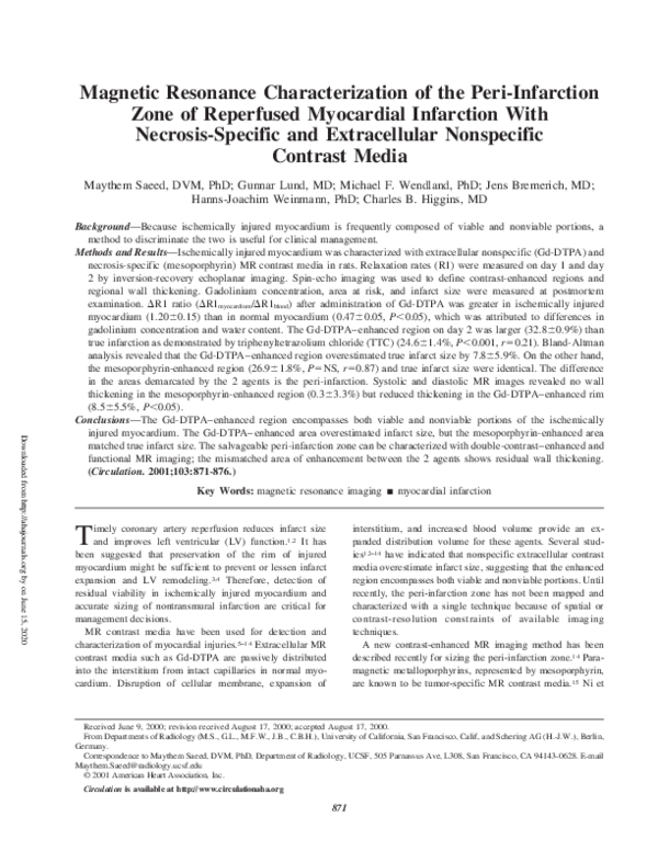 (PDF) Magnetic Resonance Characterization of the Peri-Infarction Zone ...
