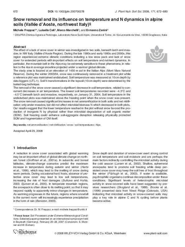 (PDF) Snow removal and its influence on temperature and N dynamics in ...
