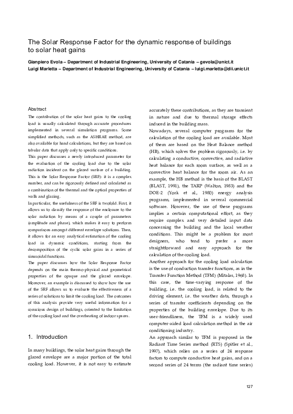 (PDF) The Solar Response Factor for the dynamic response of buildings ...