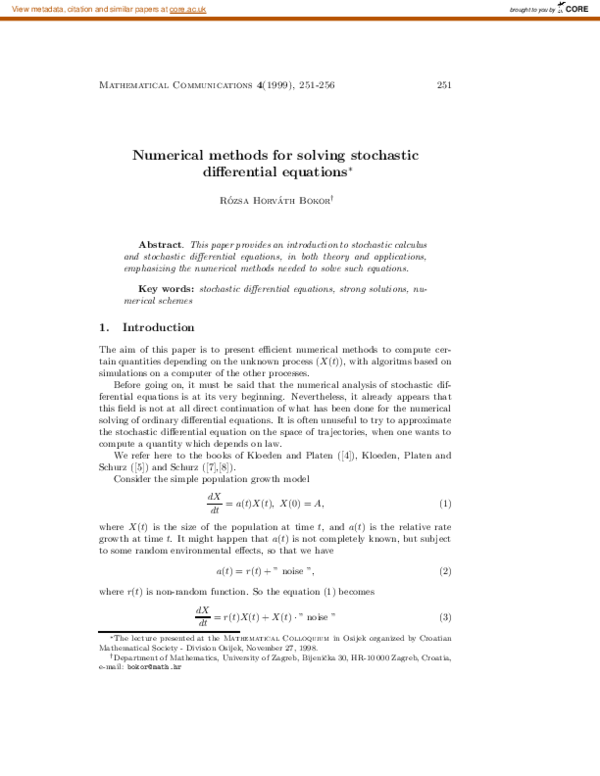 (PDF) Numerical solving of stochastic differential equations