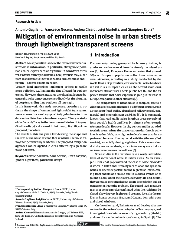 (PDF) Mitigation of environmental noise in urban streets through ...