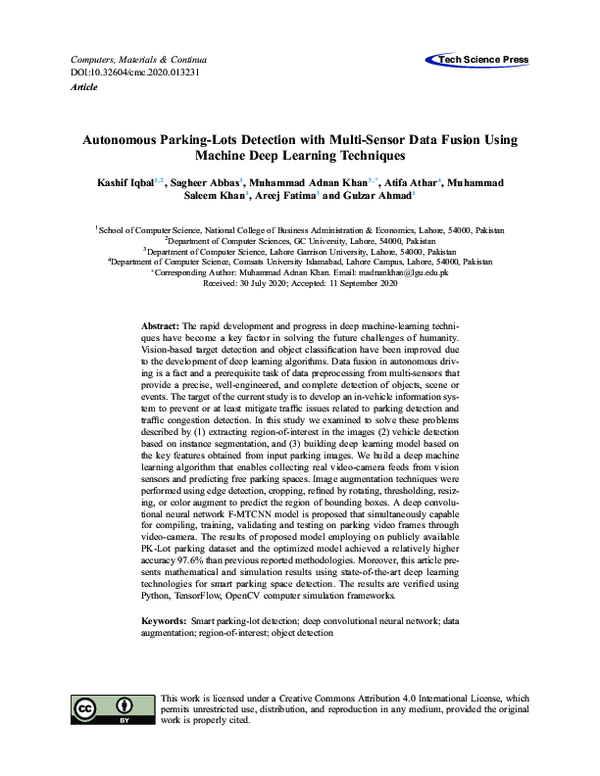 (PDF) Autonomous Parking-lots Detection with Multi-sensor Data Fusion Using Machine Deep ...