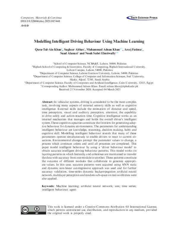 (PDF) Modelling Intelligent Driving Behaviour Using Machine Learning