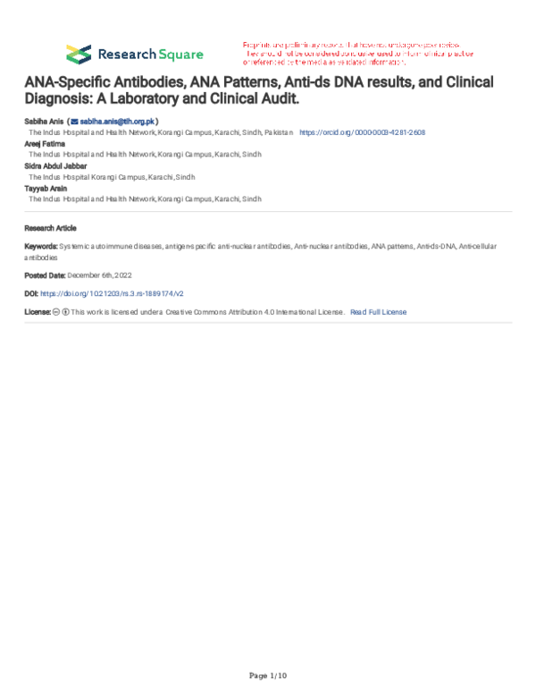 (PDF) Anti-ENA Antibodies, ANA Patterns, Anti-ds DNA results, and Clinical Diagnosis: A ...