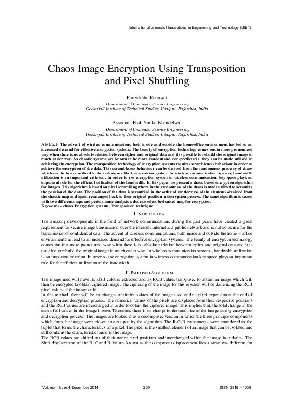 (PDF) Chaos Image Encryption Using Transposition and Pixel Shuffling