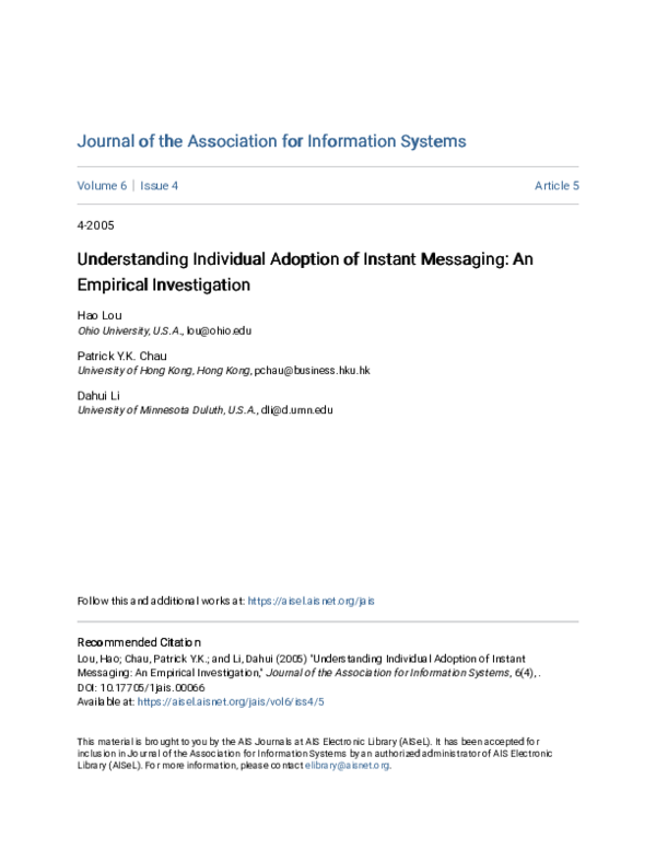 (PDF) Understanding Individual Adoption of Instant Messaging: An ...