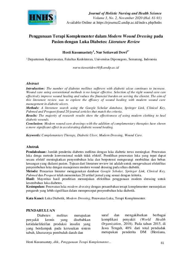 (PDF) Penggunaan Terapi Komplementer dalam Modern Wound Dressing pada ... (PDF) Penggunaan Terapi Komplementer dalam Modern Wound Dressing pada ...